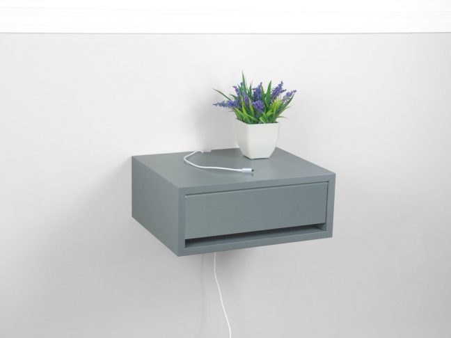 Contemporary Gray Floating Nightstand Bedside Table | Spark Shell Craft