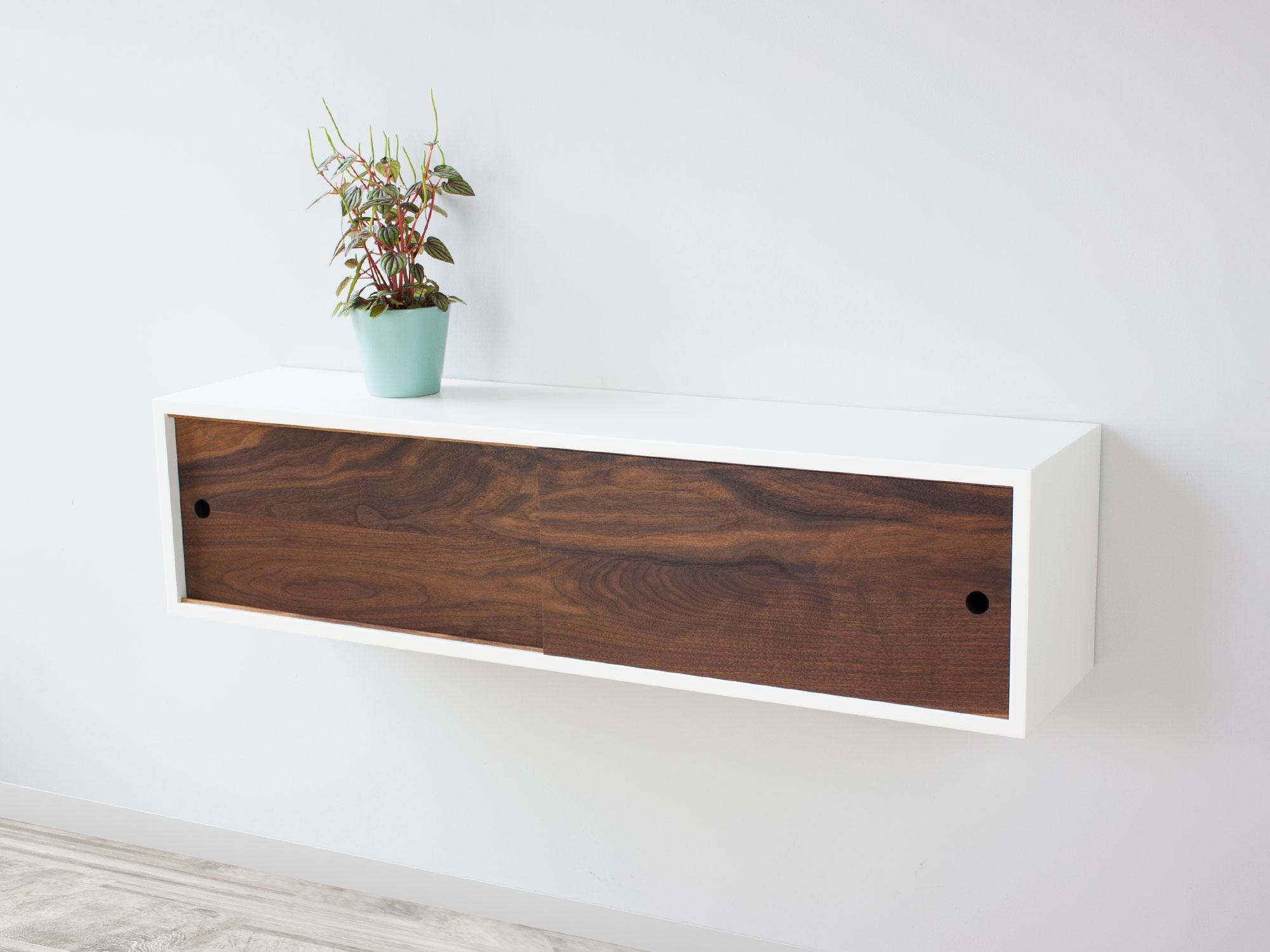 Modern Floating Sliding Door Shelf, Floating Credenza | Spark Shell Craft